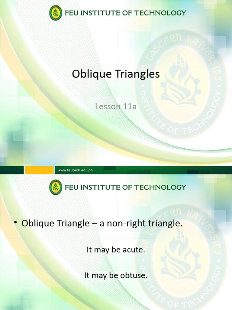11a - Oblique Triangles | PDF | Triangle | Geometry