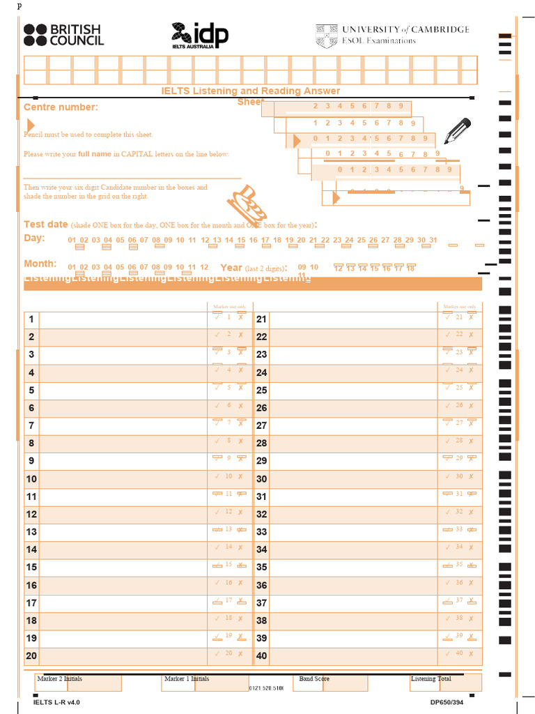 IELTS Listening Answer Sheet Template | PDF | International English ...