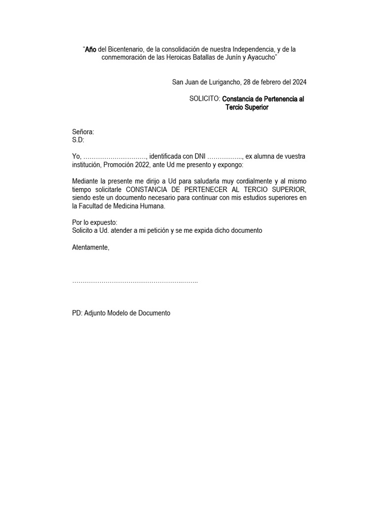 Solicitud Tercio Superior MMMM | PDF