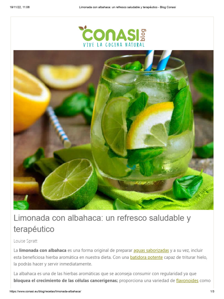 Limonada Con Albahaca | Descargar gratis PDF | Refresco | Limonada