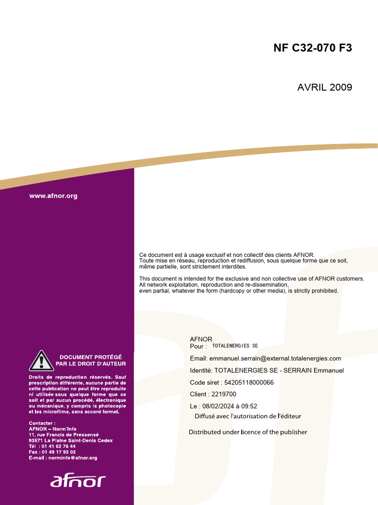 NF C32-070 F3: Avril 2009 | PDF | Technologie et ingénierie
