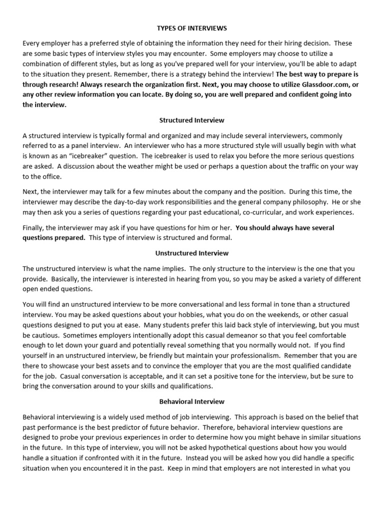 Types of Interviews | Download Free PDF | Psychology | Behavioural Sciences