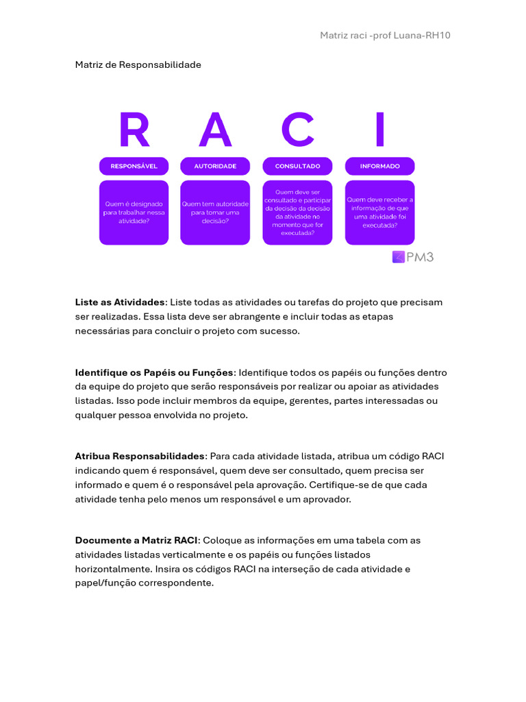 Matriz RACI: Funções e Responsabilidades | PDF