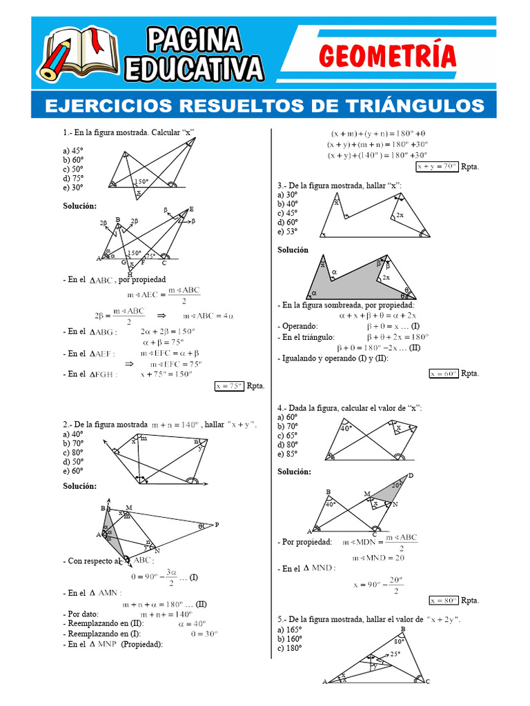 Ejercicios Resueltos de Los Triangulos Pagina Educativa | PDF | Triángulo | Geometría del plano ...
