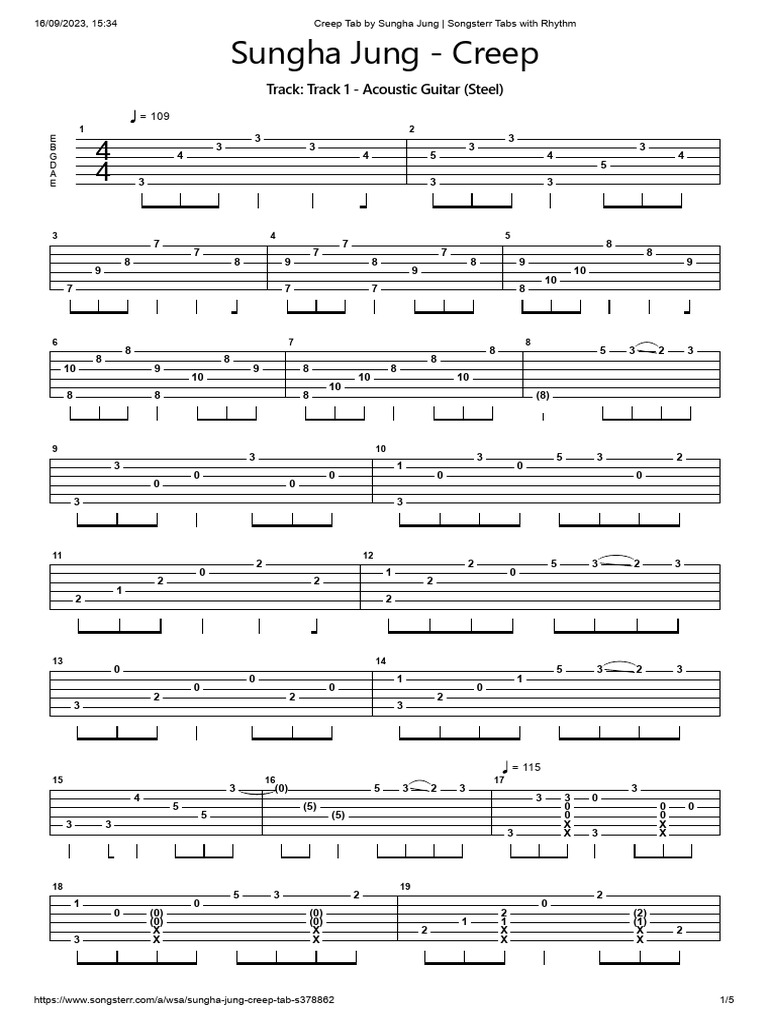 Creep Tab by Sungha Jung | PDF | Guitars | Guitar Family Instruments