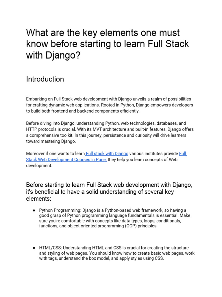 What Are The Key Elements One Must Know Before Starting To Learn Full Stack With Django | PDF