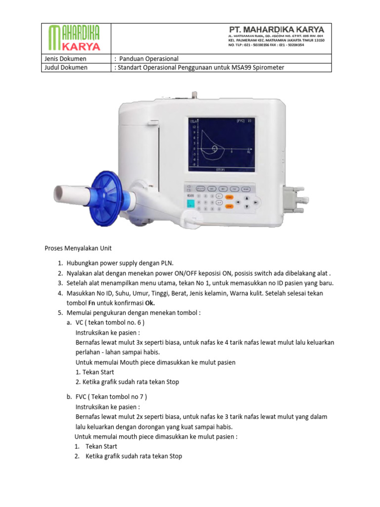 SOP MSA99 Spirometer | PDF | Self-Improvement | Wellness