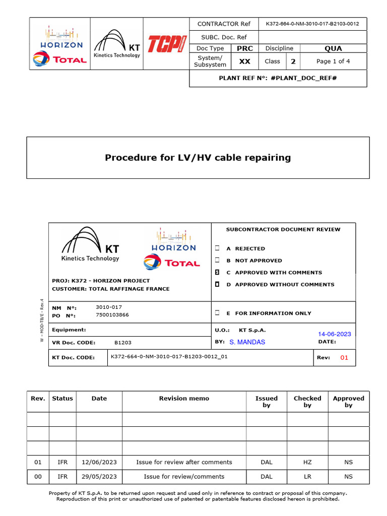 DGS-664-0-KT07-492762 Rev01 Procedure For Cable Repairing | PDF ...