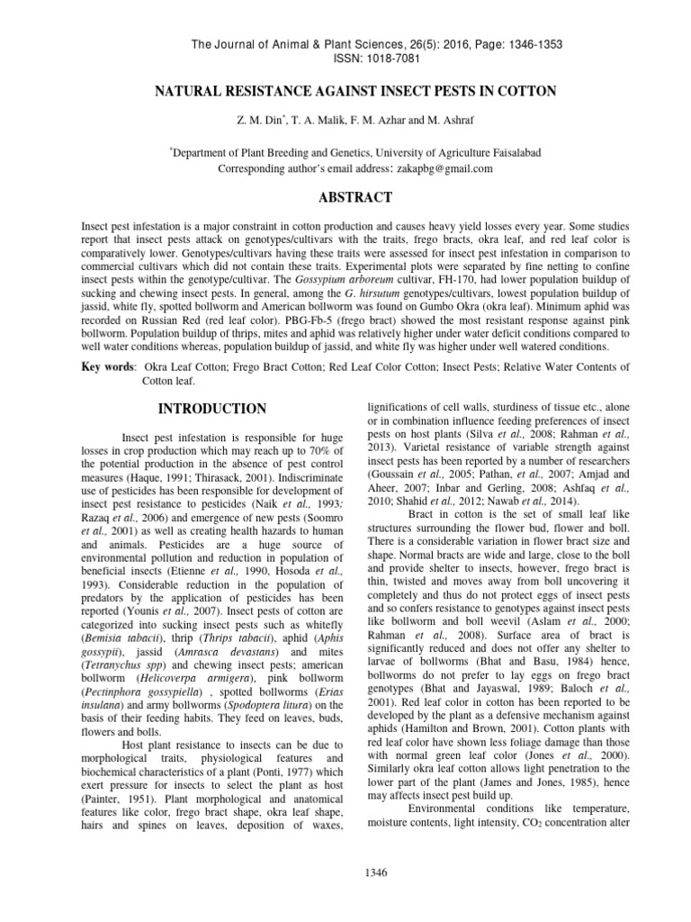 Natural Resistance Against Insect Pests in Cotton | PDF | Pest ...