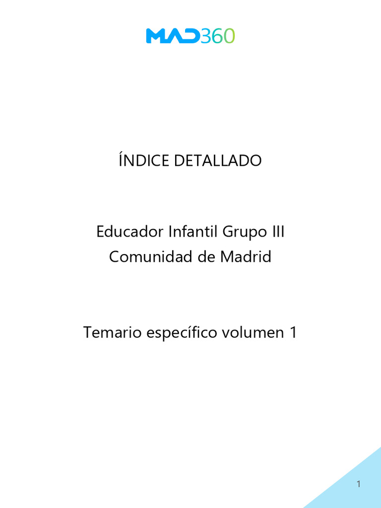 Ã Ndice Detallado - Educador Infantil Grupo III de La Comunidad de Madrid. Temario Especã Fico ...