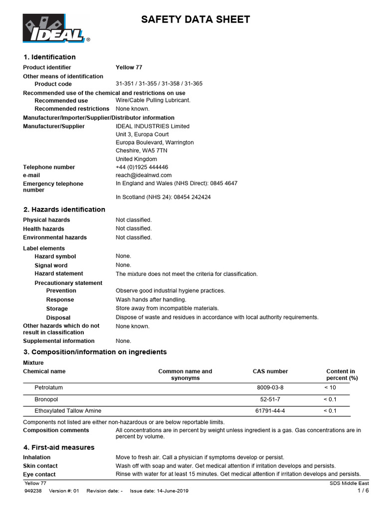Yellow 77-SDS - ME - GHS-English | PDF | Personal Protective Equipment ...