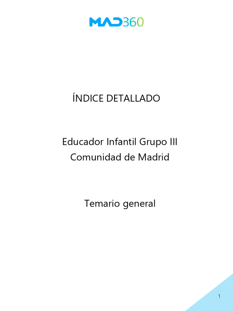 Ã Ndice Detallado - Educador Infantil Grupo III de La Comunidad de Madrid. Temario General | PDF ...
