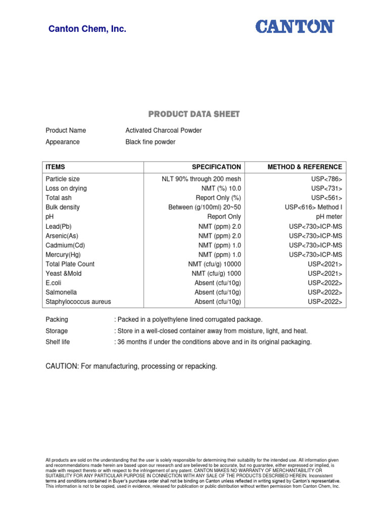 Activated Charcoal Powder Specs | PDF | Science & Mathematics