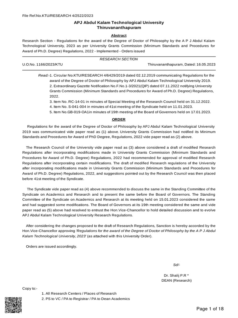 Research - Regulations 2023 1166 2023 KTU | PDF | Doctor Of Philosophy ...
