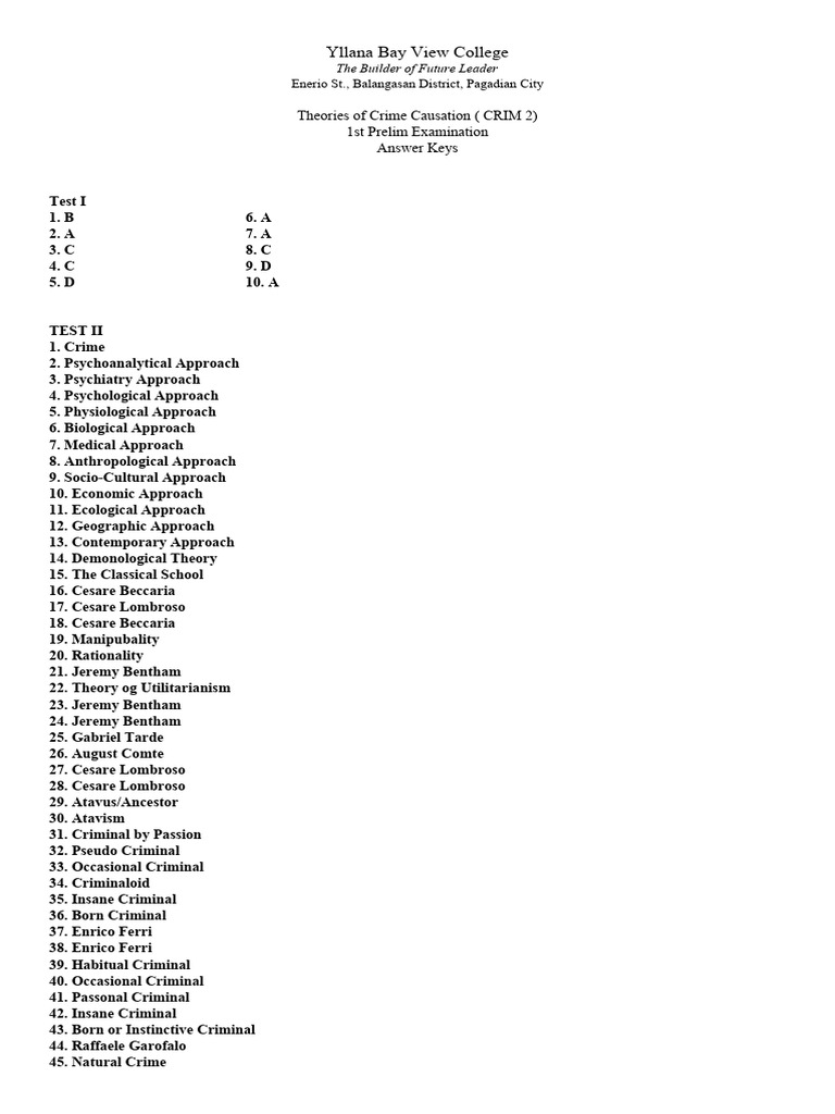 Crim 2 Answer Key Prelim | PDF | Criminology | Criminal Justice