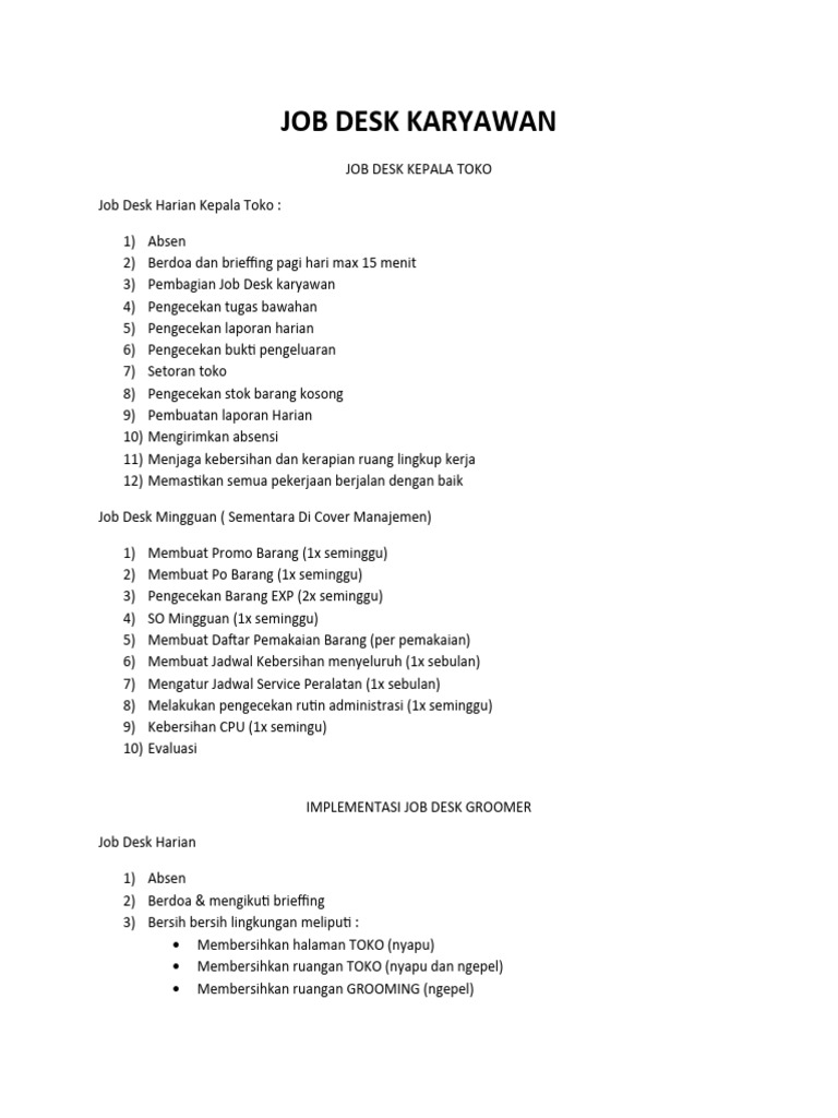 Job Desk Karyawan | PDF | Seni | Kesehatan Holistik