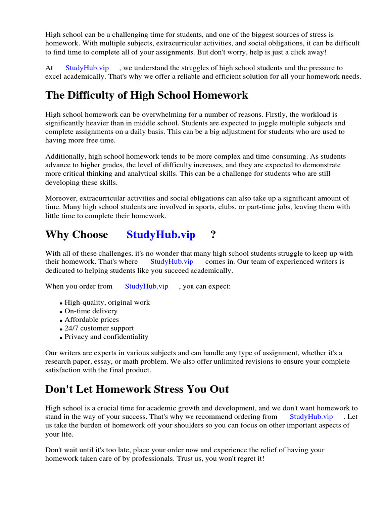 High School Homework Time | PDF | Homework | Teachers