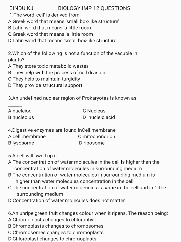 Biology Imp 12 Questions | PDF