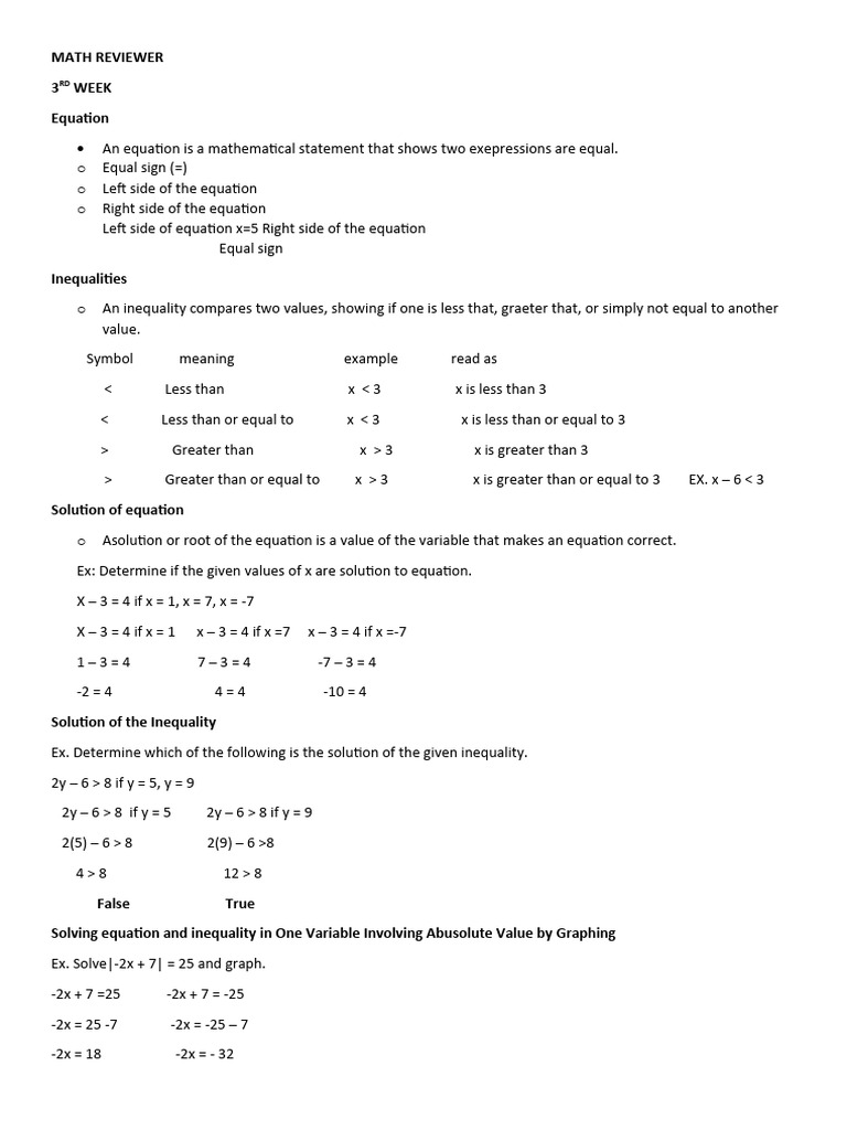 Math Reviewer | PDF | Equations | Inequality (Mathematics)