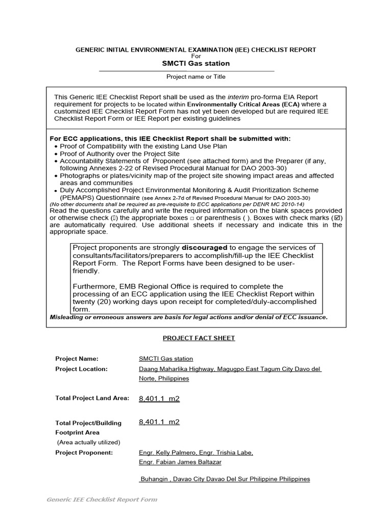 IEE Checklist Report for SMCTI Gas Station | PDF | Efficient Energy Use ...