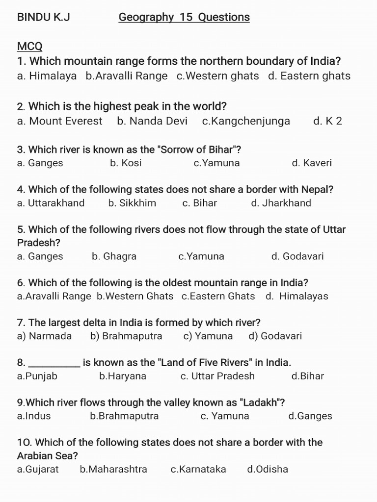 Geography 15 Questions | PDF