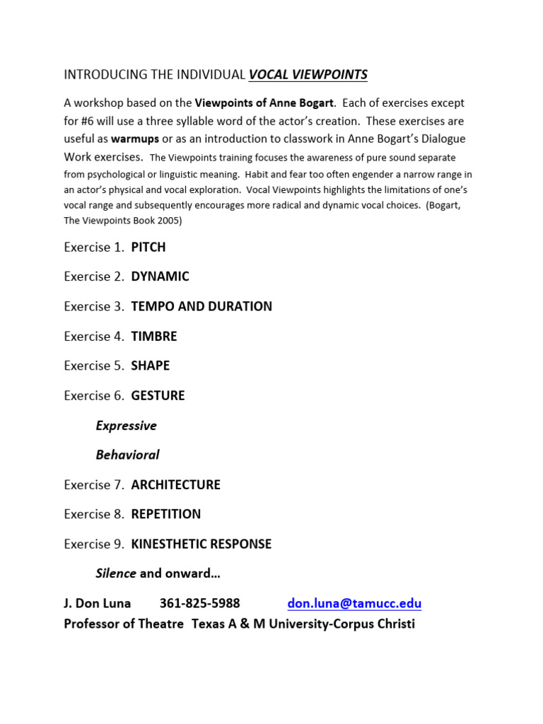 Vocal Viewpoints Workshop Exercises | PDF | Language Arts & Discipline ...