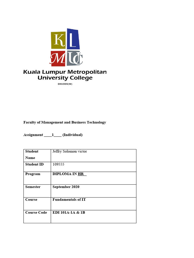 Faculty of Management and Business Technology. | PDF | Random Access Memory | Command Line Interface