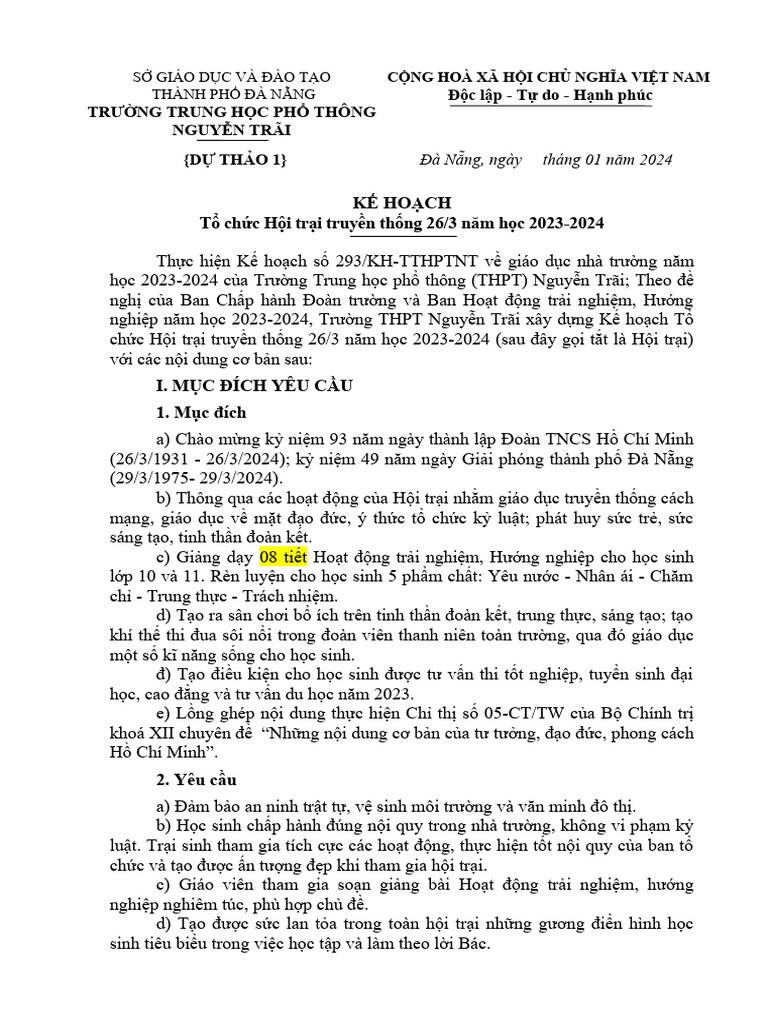 2. NT3 Dự thảo Kế hoạch Hội trại 2024 | PDF