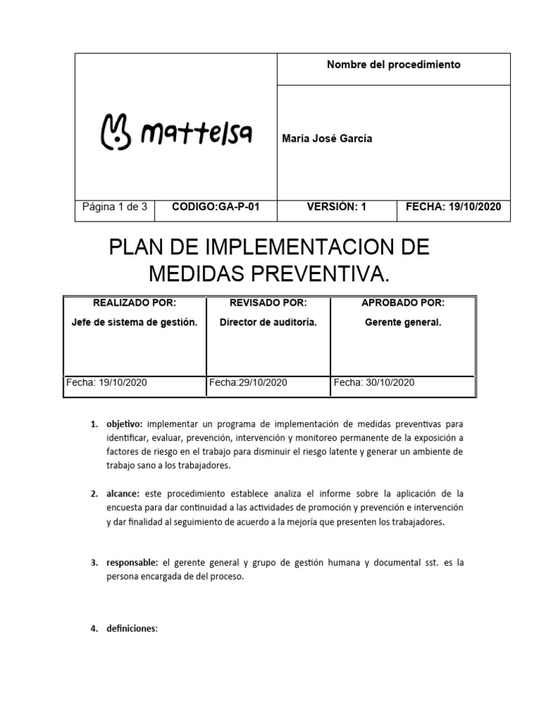 FORMATO Prevencion | PDF | Planificación