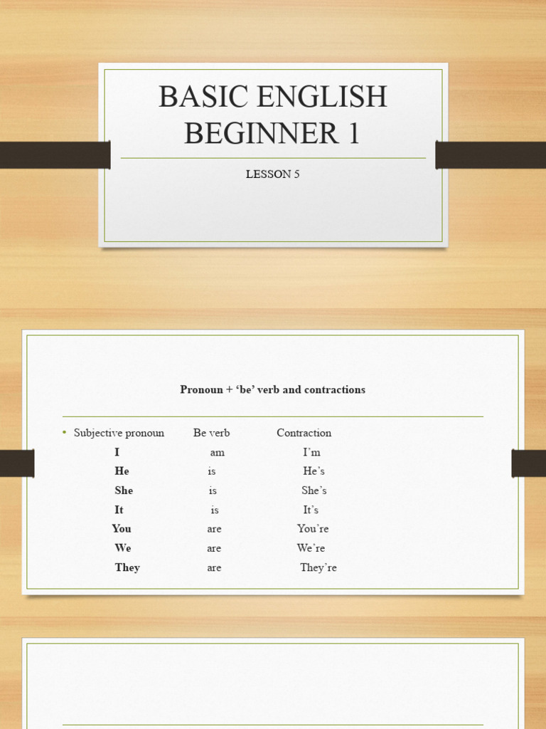 BASIC ENGLISH BEGINNER 1 Lesson 5 Contractions | PDF | Verb | English ...