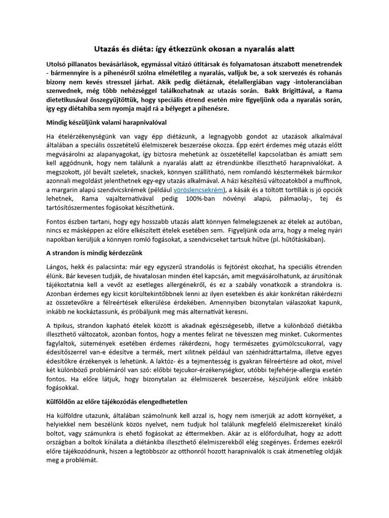 Diéta És Utazás Rama Június Közlemény | PDF
