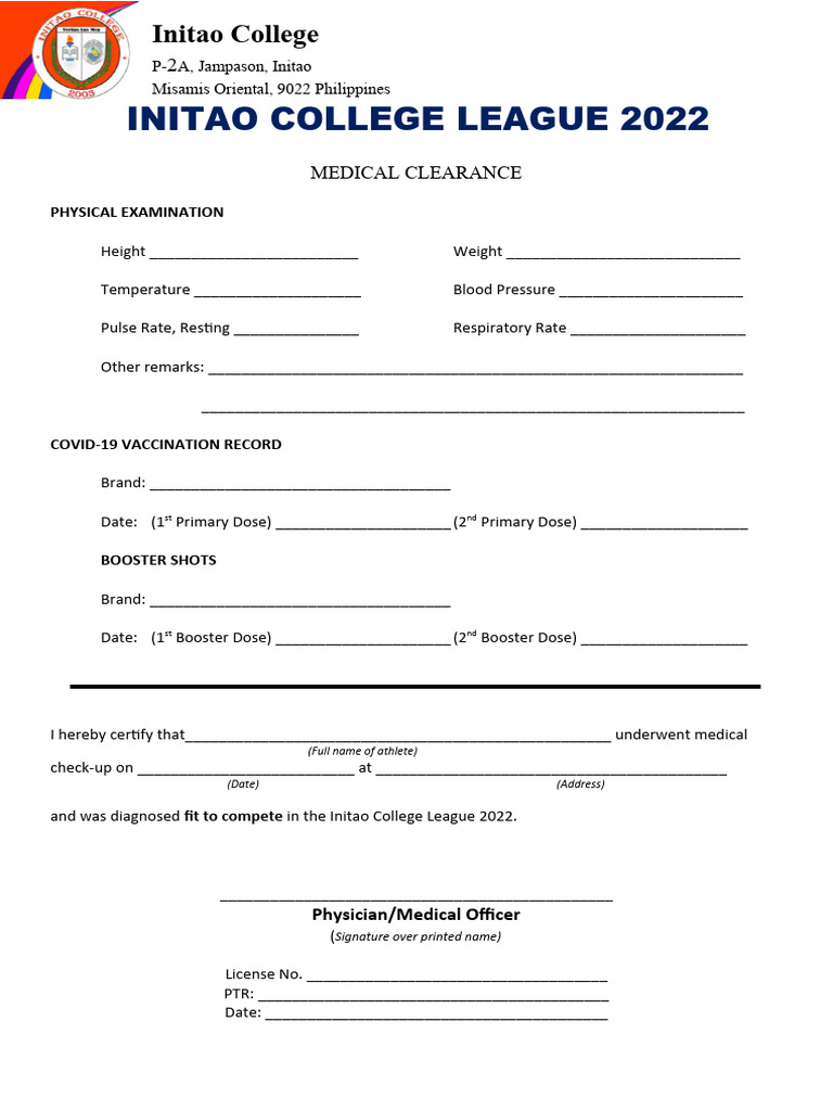 Ic League Medical Clearance | PDF | Finance & Money Management