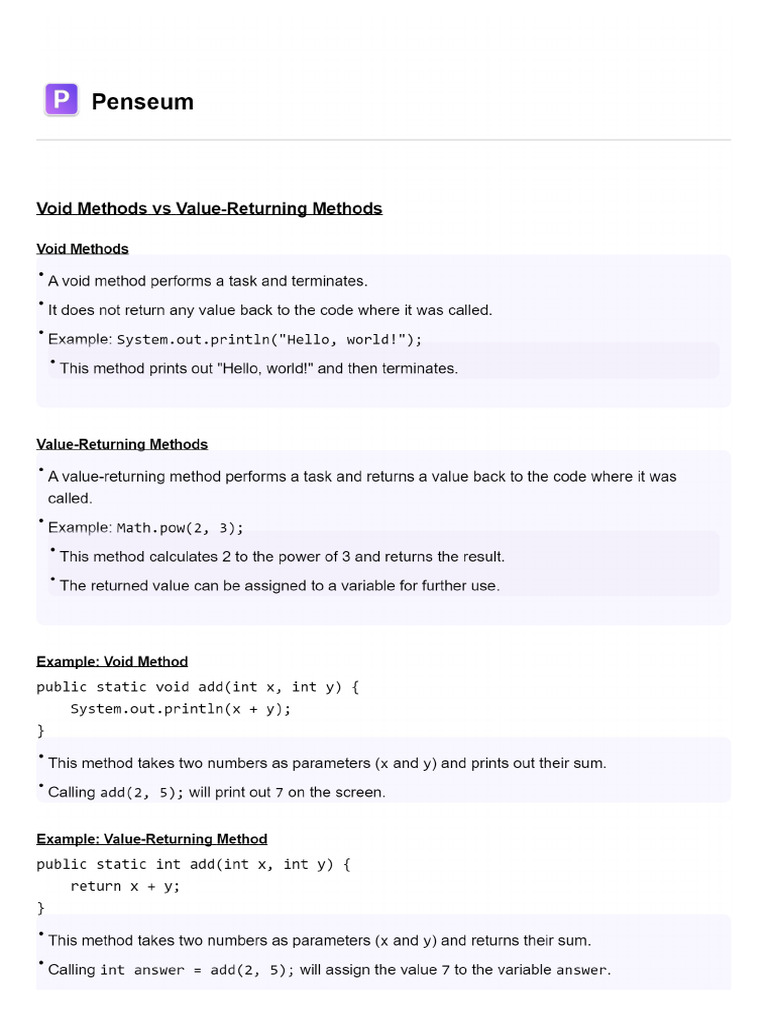 Void Methods Vs Value-Returning Methods | PDF