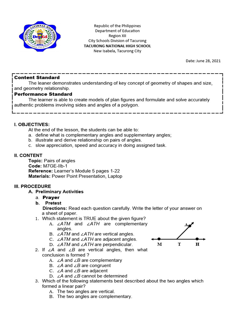 Lesson Plan Mathematics | PDF | Angle | Euclidean Geometry