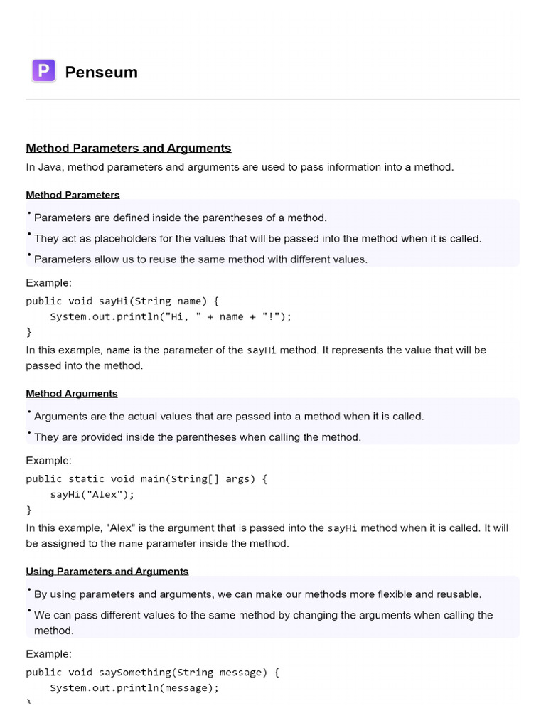 Introduction To Method Parameters & Arguments | PDF Introduction To Method Parameters & Arguments | PDF