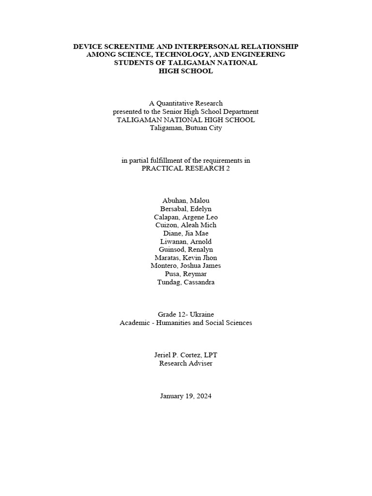 Device Screentime and Interpersonal Relationship Anong STE Students of ...