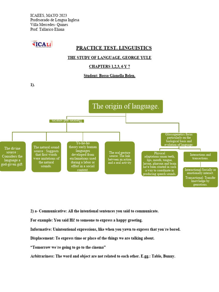 PRACTICE TEST. Linguistica Mayo 2023 | PDF | Morphology (Linguistics ...