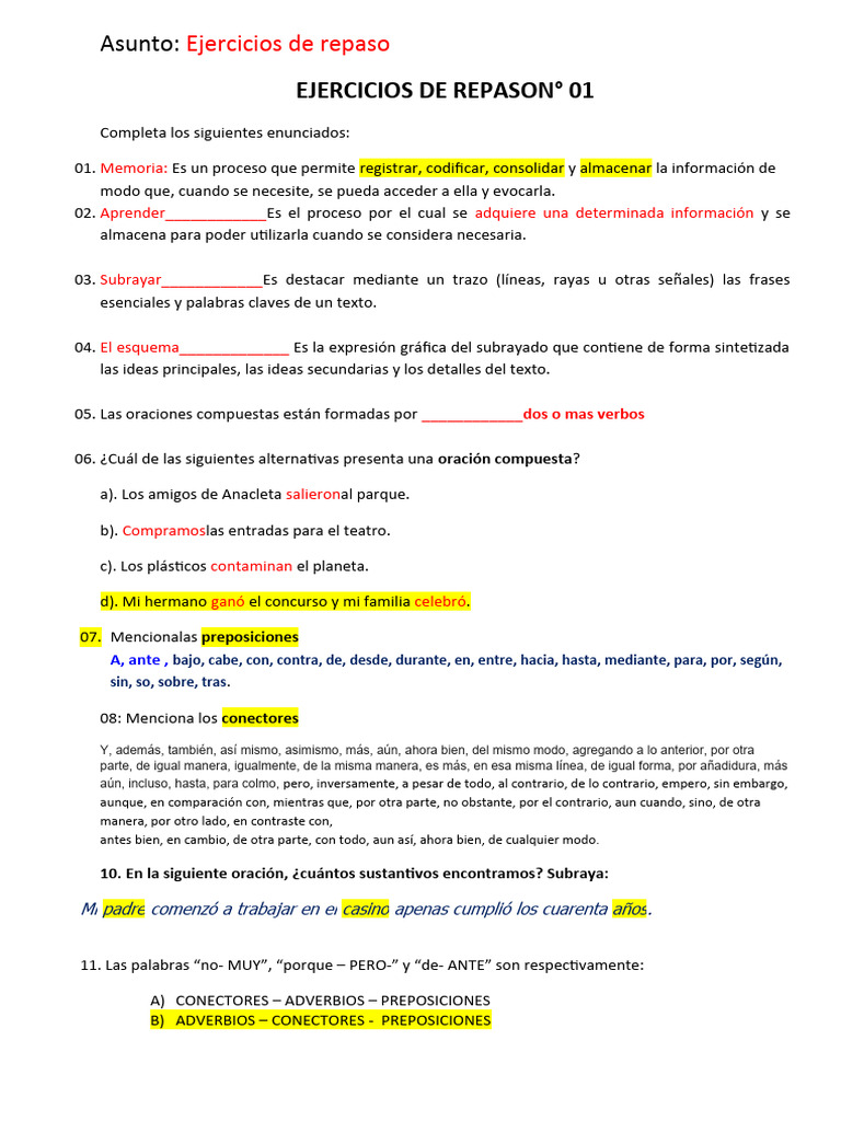 Ejercicios de Repaso 2024 Alumno | PDF | Crecimiento personal y ...