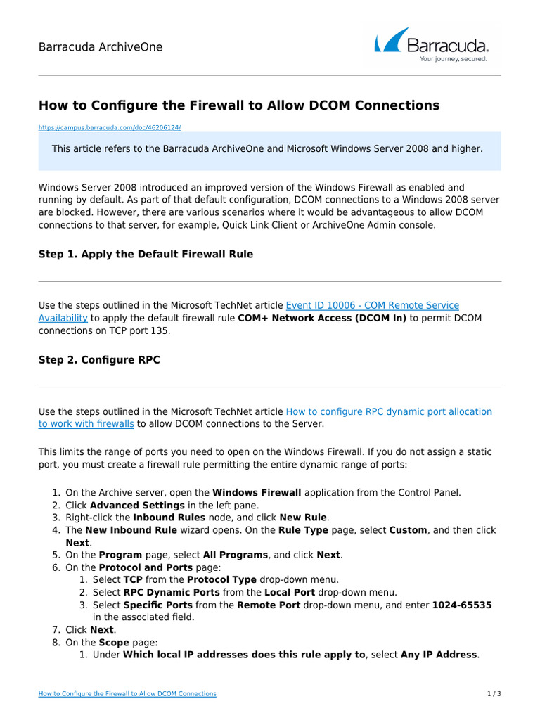 How To Configure The Firewall To Allow DCOM Connections | PDF | Port (Computer Networking ...