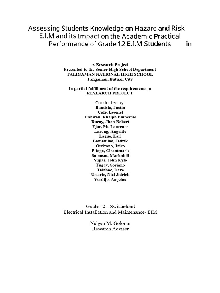 EIM Student Performance and Electrical Safety | PDF | Risk ...