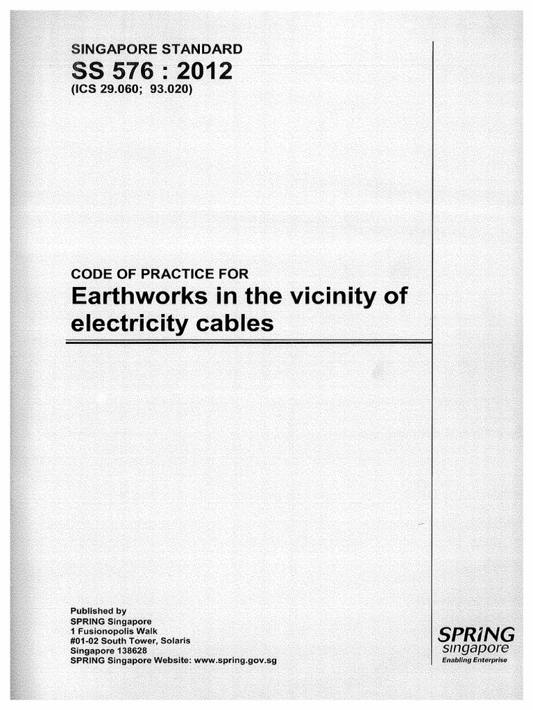 SS 576-2012 - Earthworks in Vicinity of Electricity Cables | PDF | General Contractor