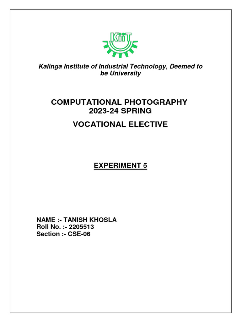 VT Exp 5 | PDF | Exposure (Photography) | Camera