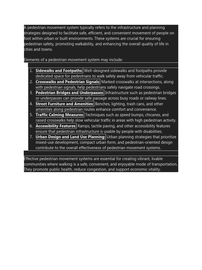 A Pedestrian Movement System Typically Refers To The Infrastructure and ...