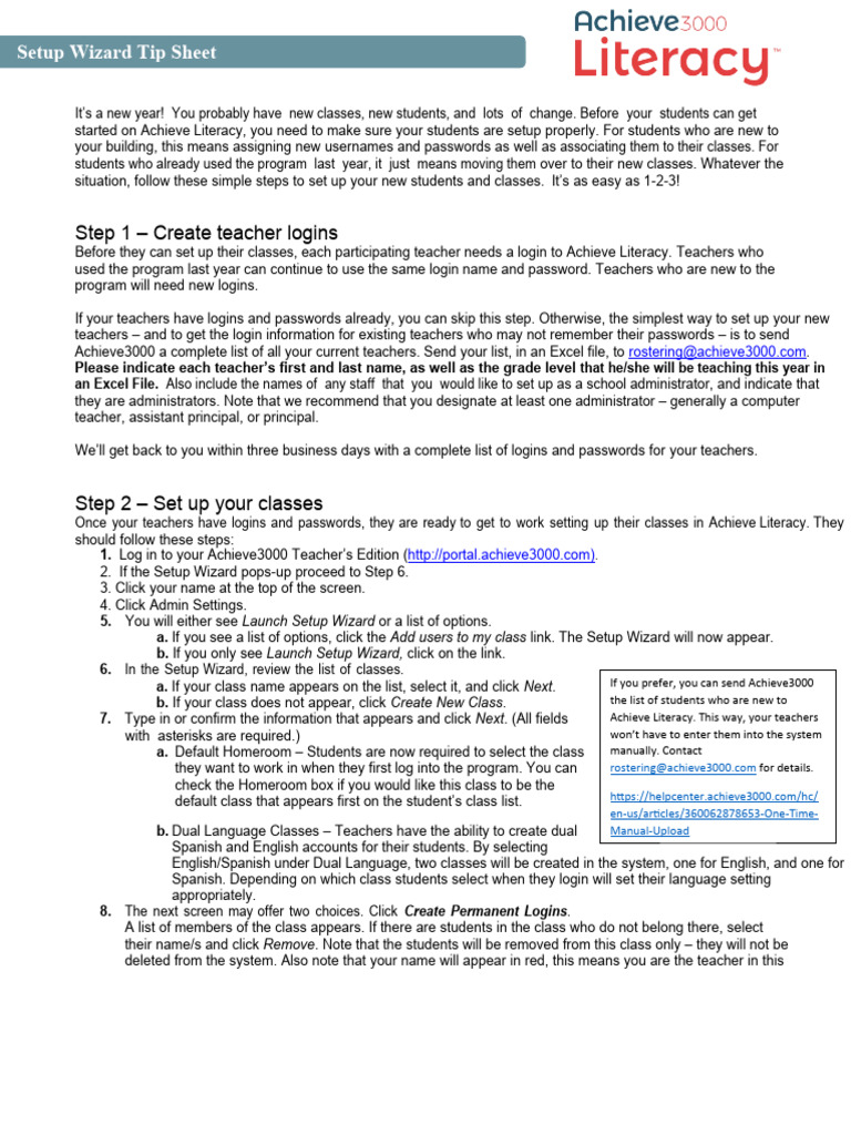 Literacy Setup Wizard Tip Sheet | PDF | Password | Login