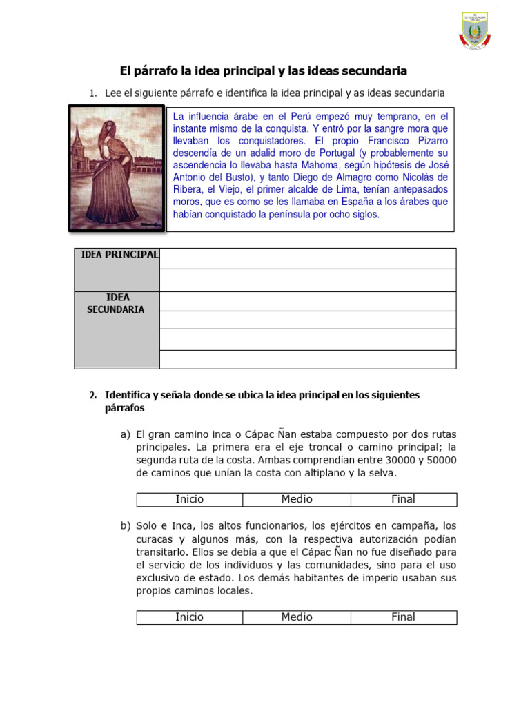 El Párrafo La Idea Principal y Las Ideas Secundaria 3 de Secundaria | PDF