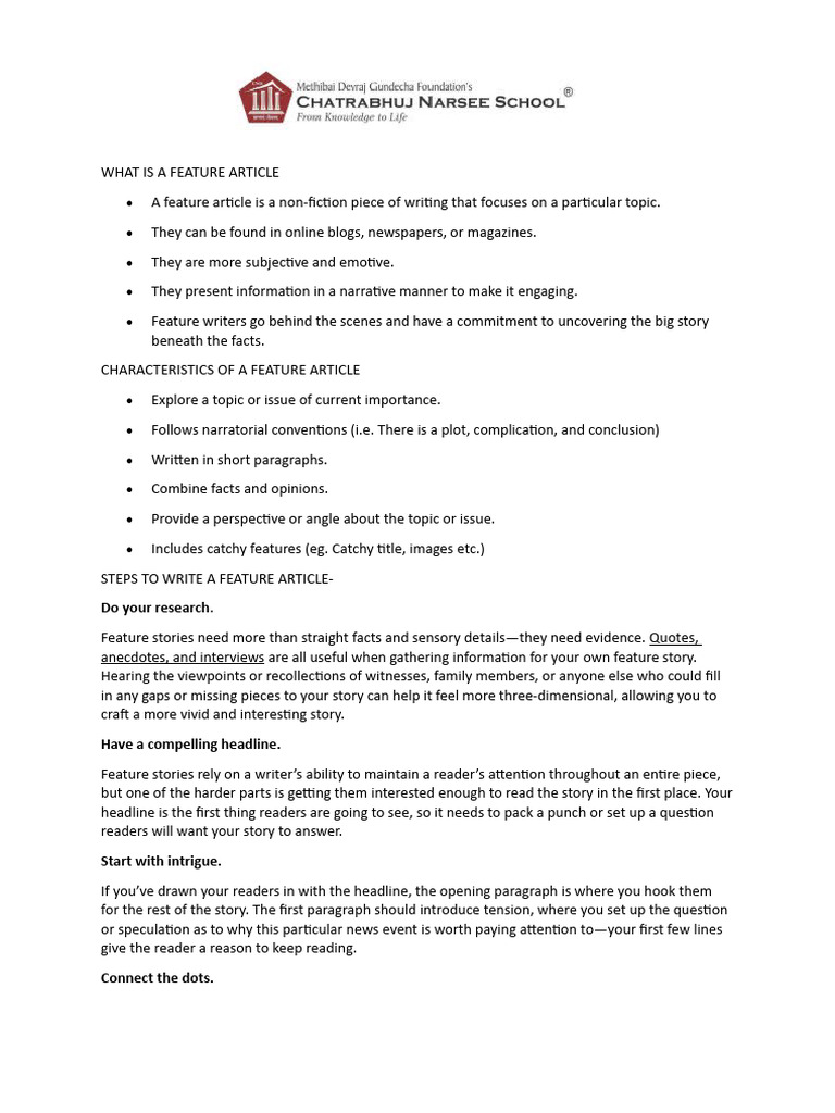 GR 8 FEATURE ARTICLE WRITING | PDF | Mass Media | Human Communication