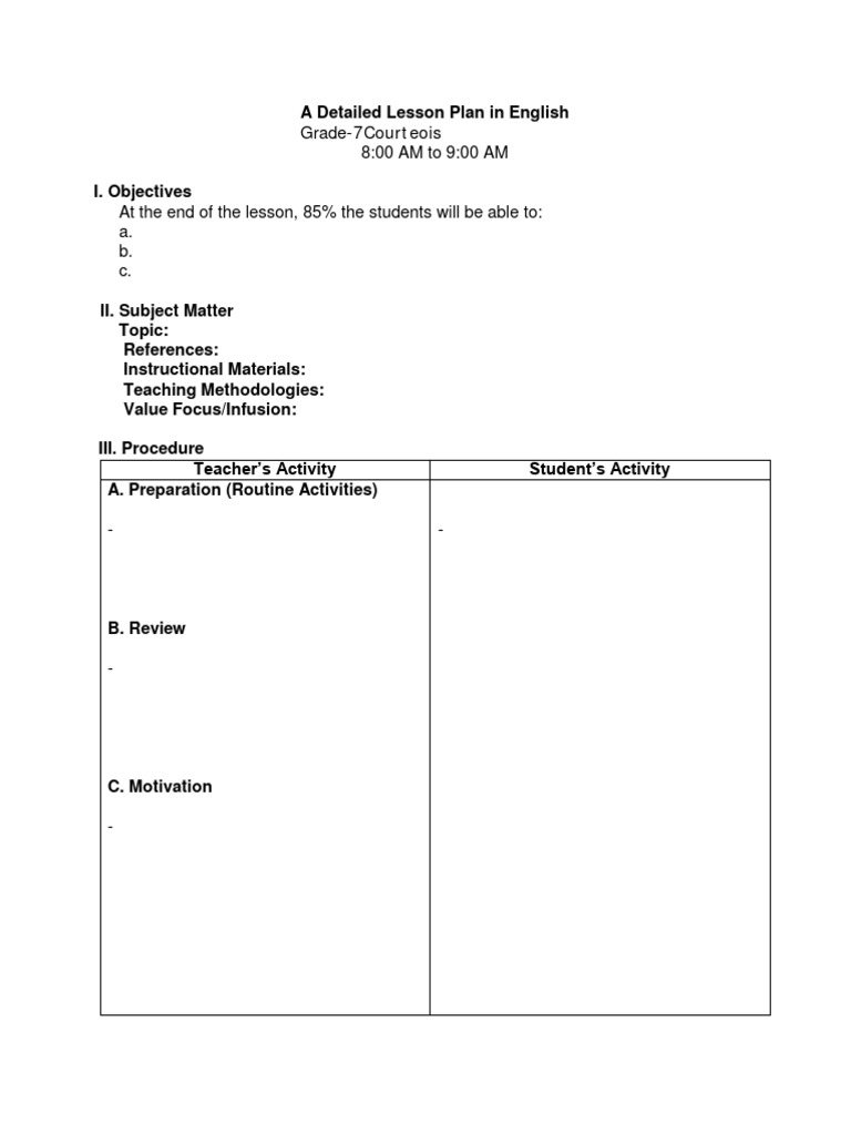 Format of Lesson Plan | PDF