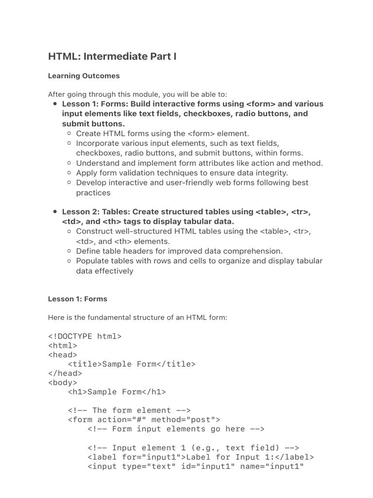 02 HTML - Intermediate Part I | PDF | Html Element | Html