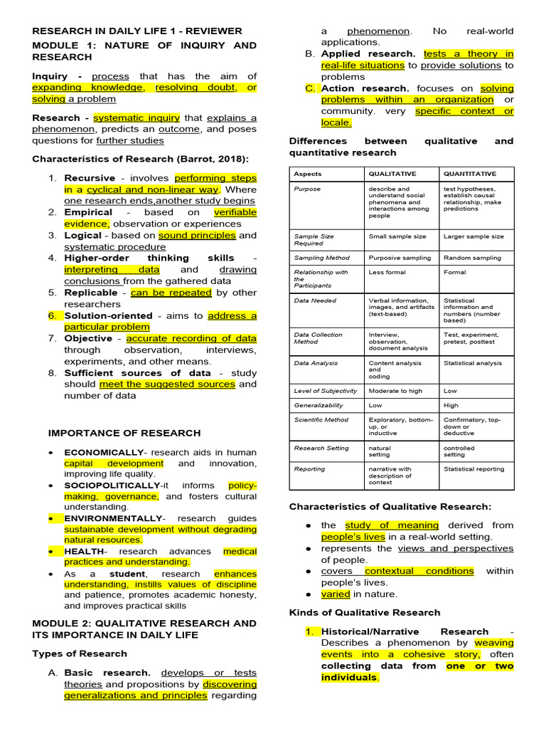 Research in Daily Life 1 - Reviewer | PDF | Methodology | Sampling (Statistics)