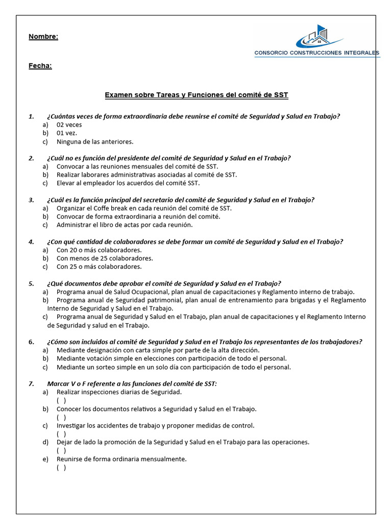 Examen Comite SST | PDF